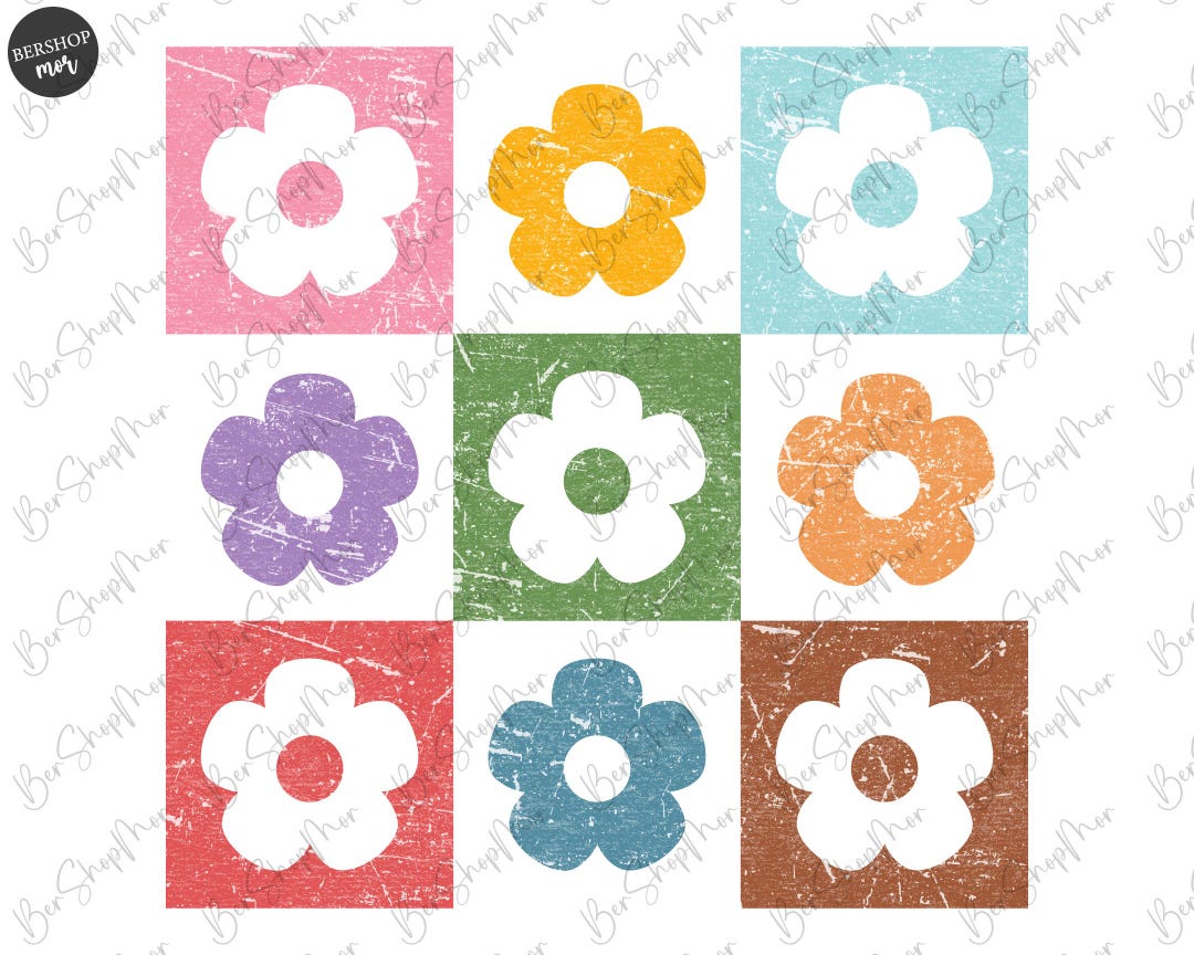 Checkered Daisy Flower Png, Flower Shirt Png, Sublimation Png, Retro ...