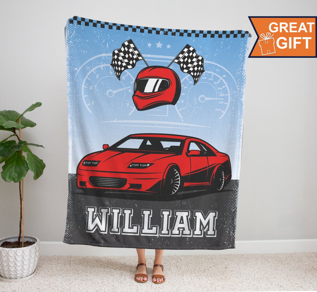 Personalized Car Racing Blanket With Name Car Racer Sports Gift Car