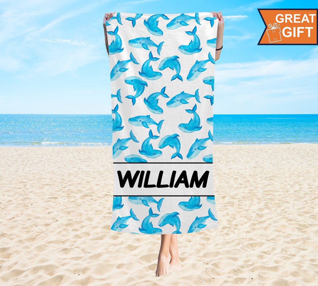 Custom Whale Beach Towel With Name, Personalized Beach Towel, Whale ...