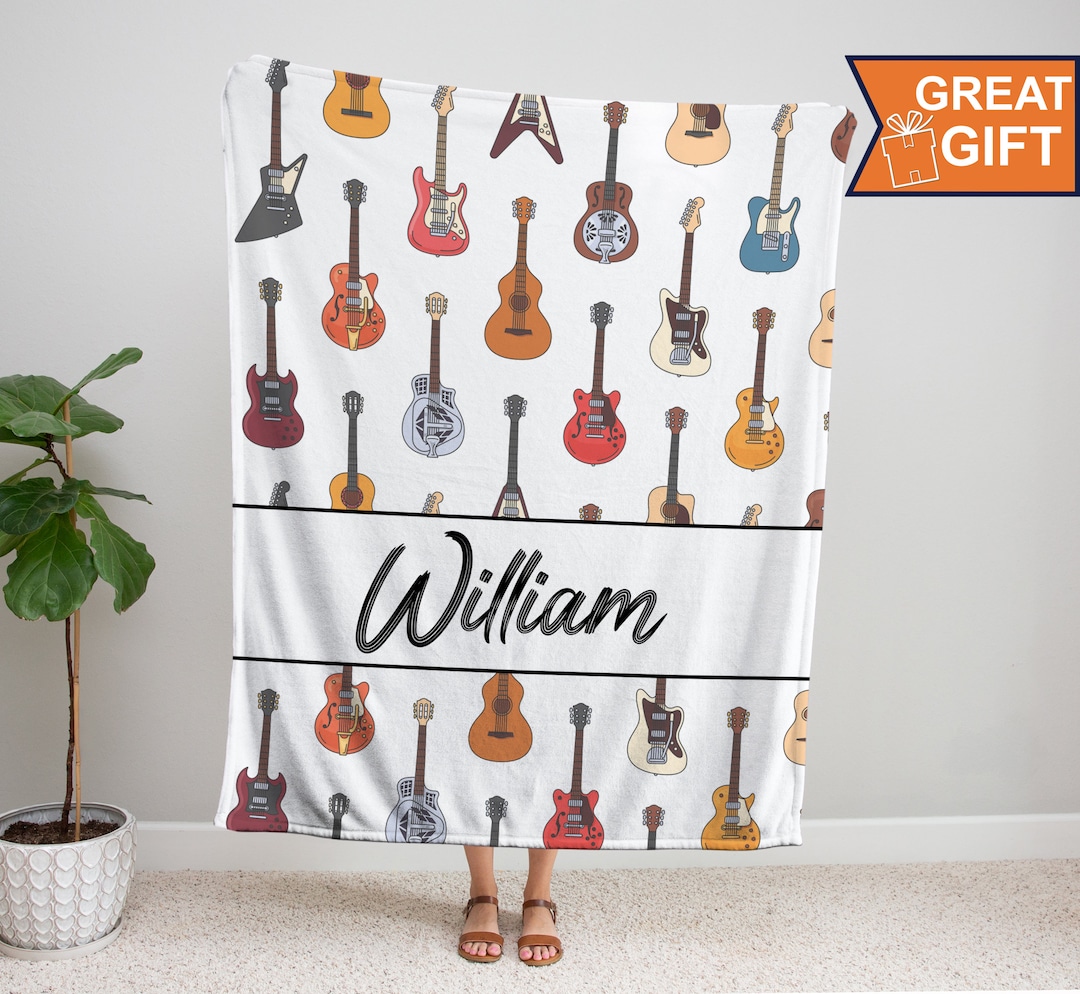 Personalized Guitar Blanket, Custom Name Blanket, Music Blanket, Gift ...