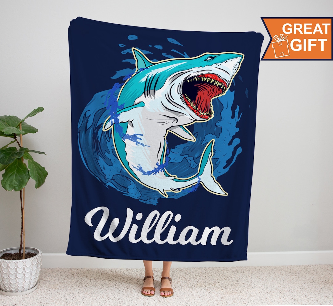 Personalized Shark Blanket, Shark Blanket Gift, Shark Baby Blanket ...