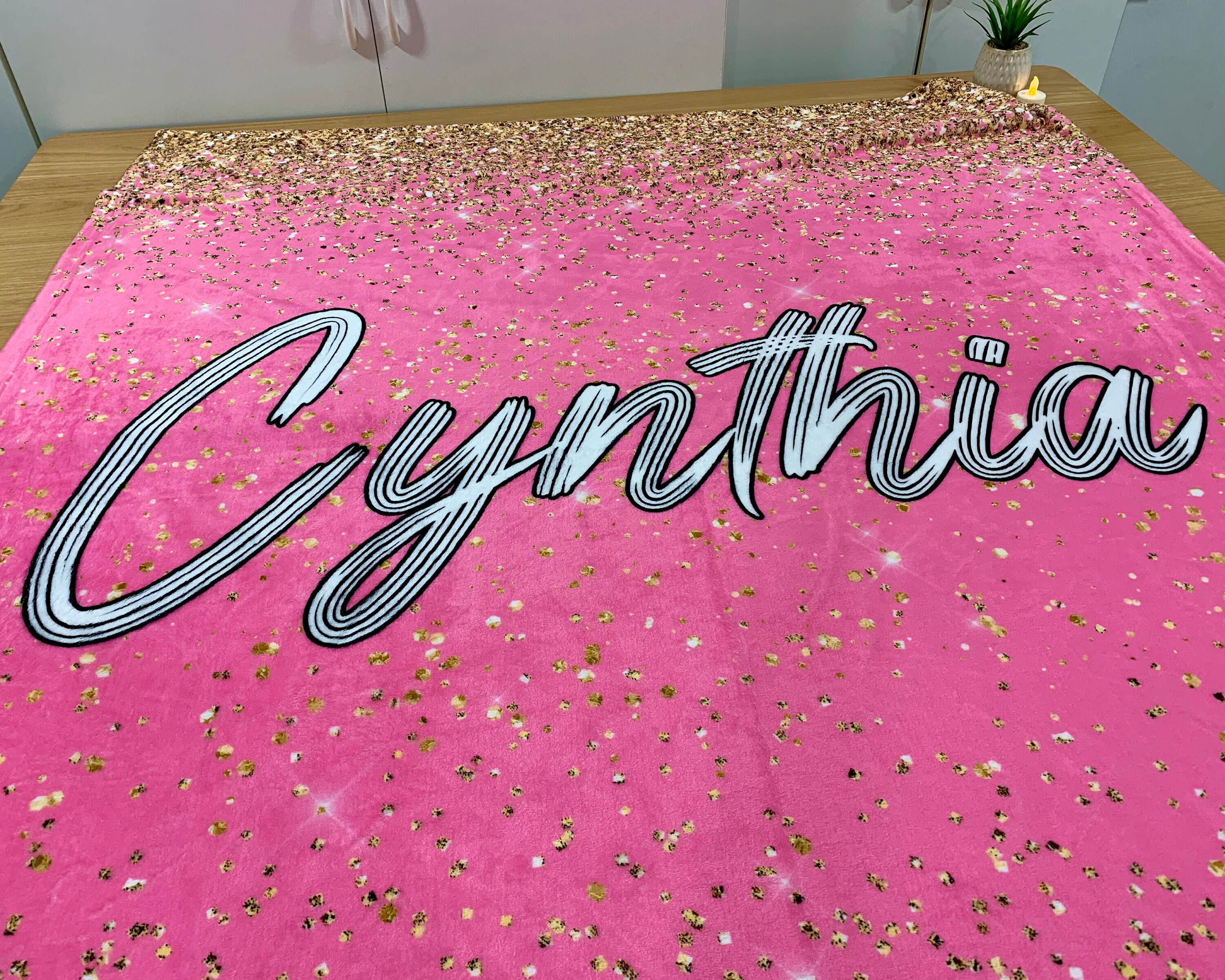 Sparkling Gold Glitter Personalized Blanket With Name, Custom Blanket ...