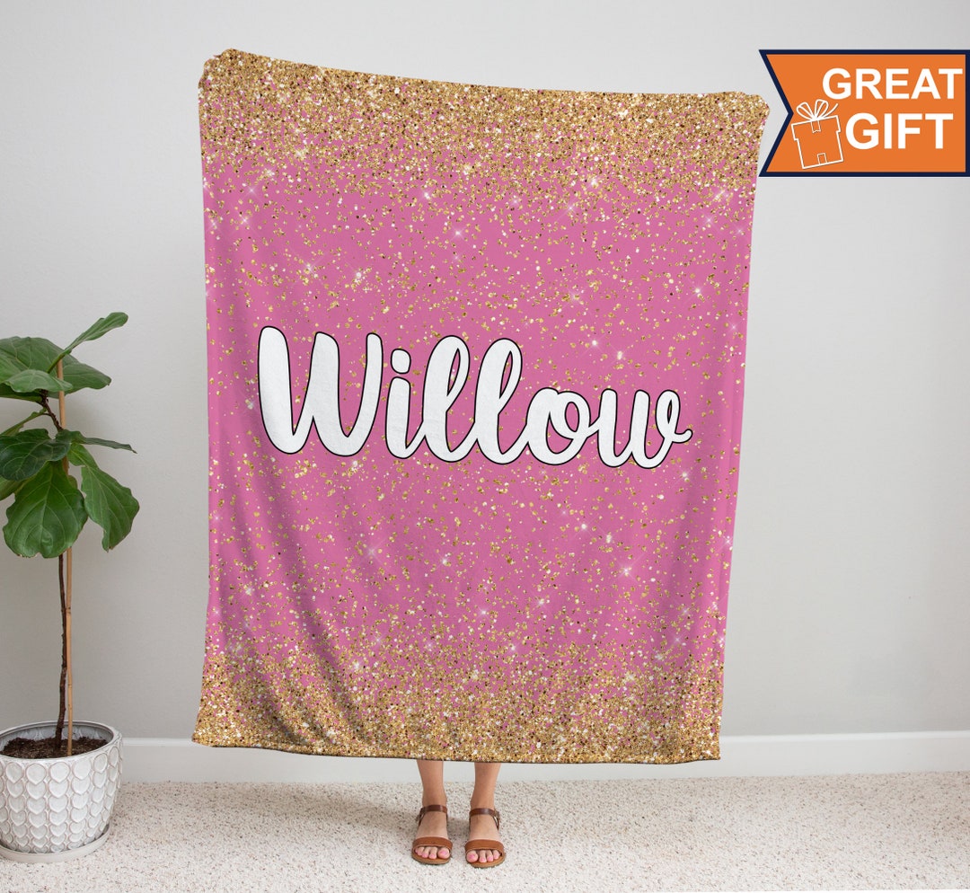 Sparkling Gold Glitter Personalized Blanket With Name, Custom Blanket ...
