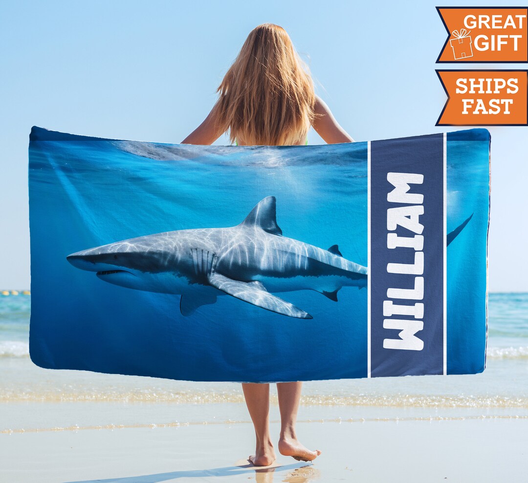 Shark Custom Name Beach Towel, Shark Personalized Beach Towel, Shark ...