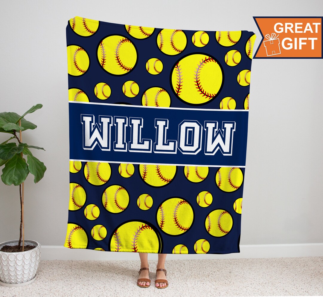 Personalized Softball Blanket With Your Name, Sports Gift, Softball ...