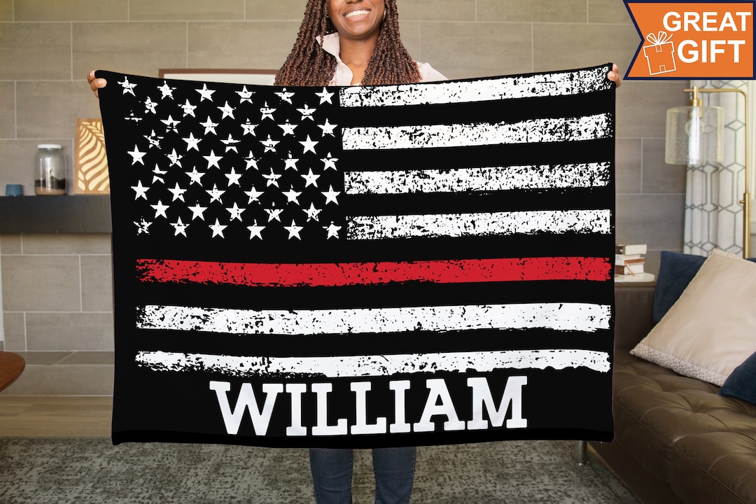 Personalized Firefighter Blanket, Red Thin Line Blanket, Gift for ...