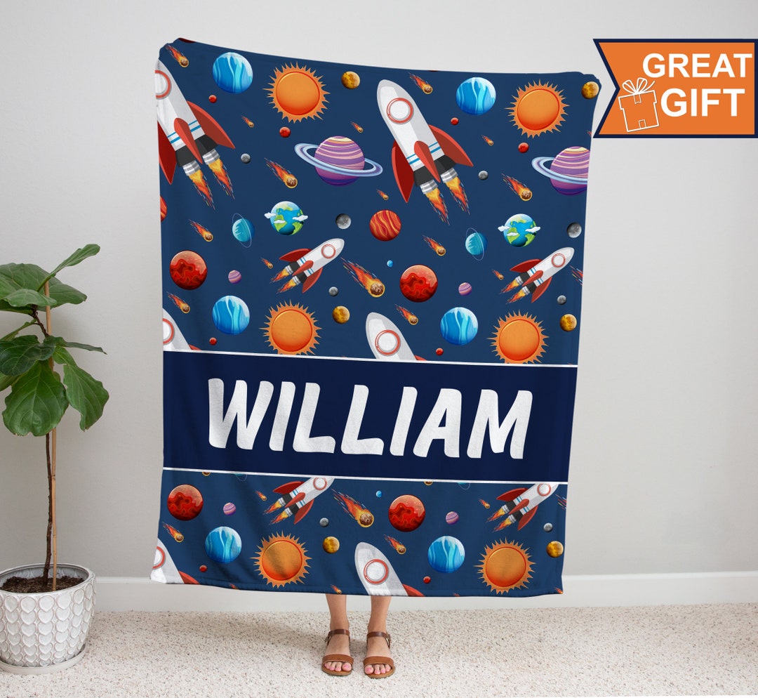 Personalized Space Blanket, Personalized Kids Baby Blanket, Space Kids ...