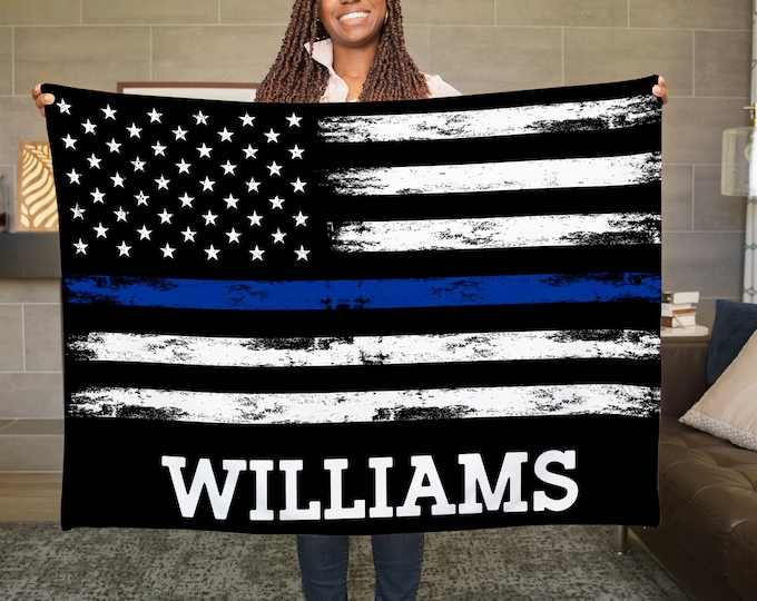 Thin Blue Line Blanket, Personalized Blanket, Police Officer Gifts ...