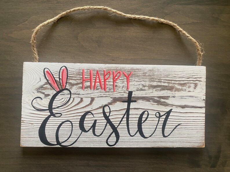 Happy Easter Bunny Hanging Sign - Etsy