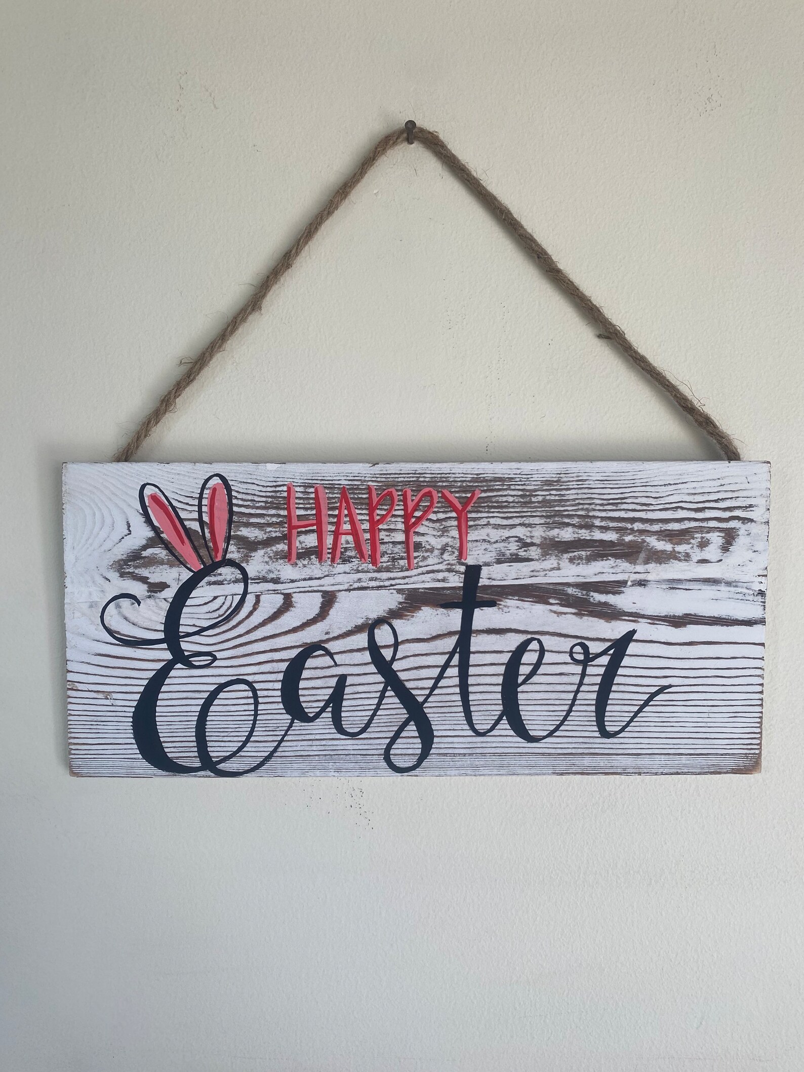 Happy Easter Bunny Hanging Sign - Etsy