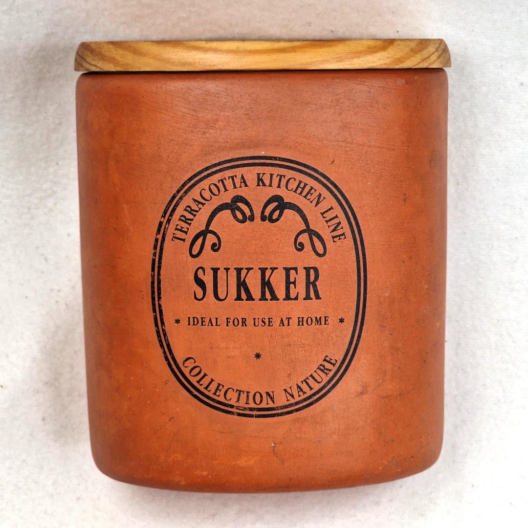 Terracotta Kitchen Line Sugar Storage Jar. Vintage Clay Sugar Canister ...