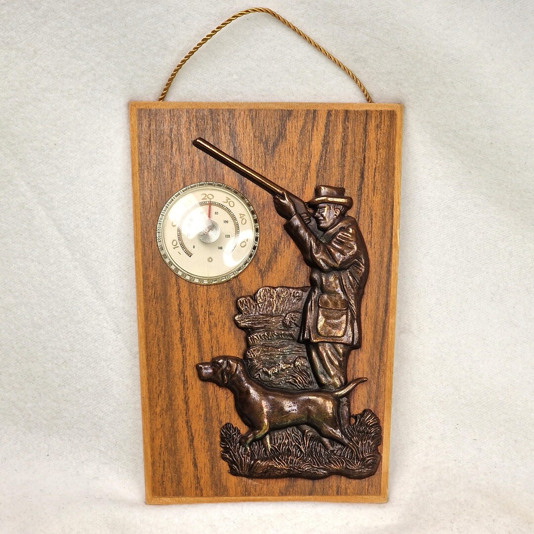 Hunter and Dog Vintage Thermometer. Wood and Copper Wallhanging. - Etsy