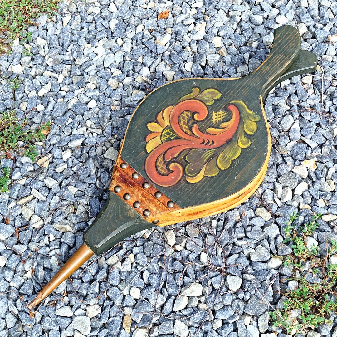 Hand-painted Fireplace Bellows With Nordic Rosemaling, Leather Folds ...