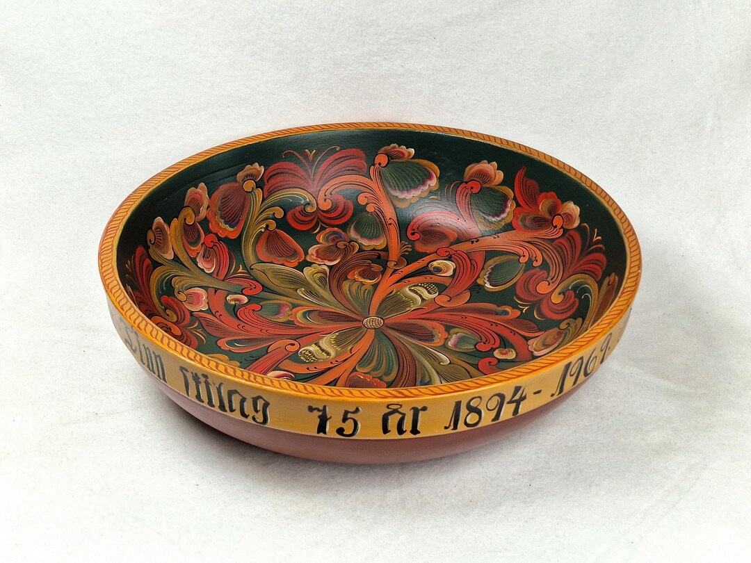 Incredible Large Norwegian Rosemaling Ale Bowl From 1969. Traditional ...