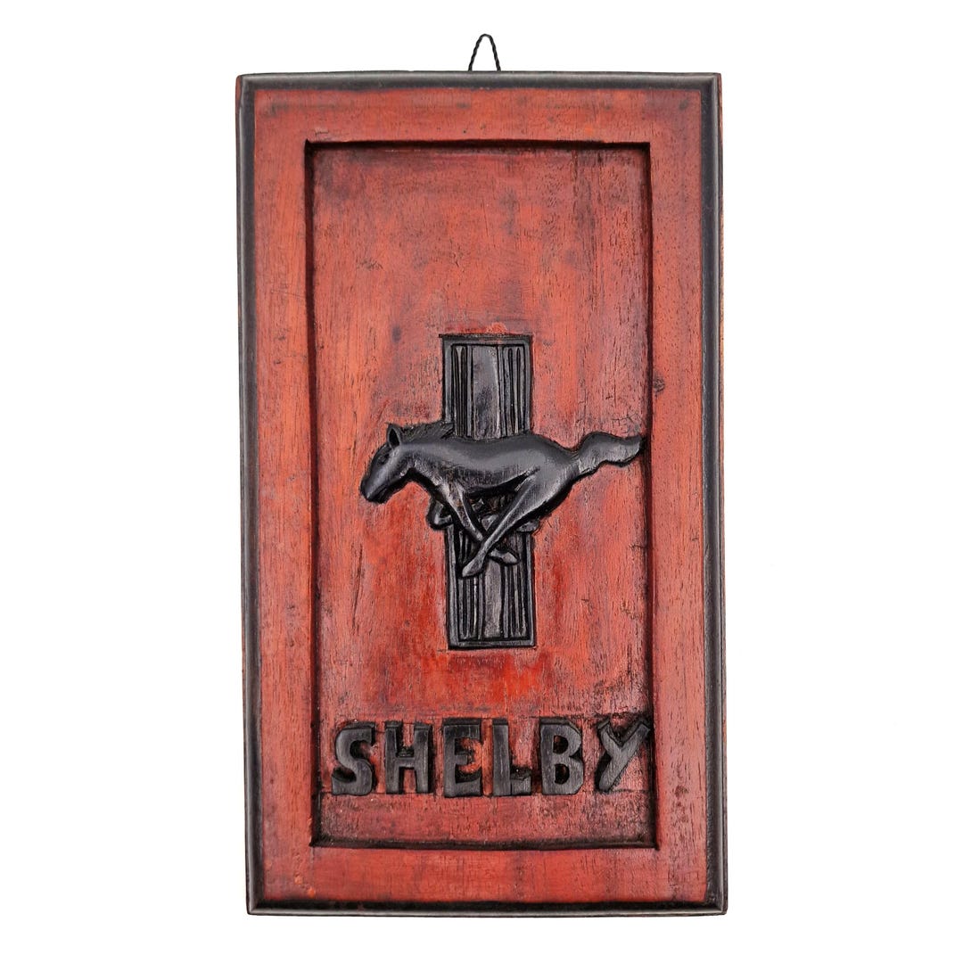 Hand Carved Shelby Mustang Wall Plaque in Deep-stained Wood With Raised ...