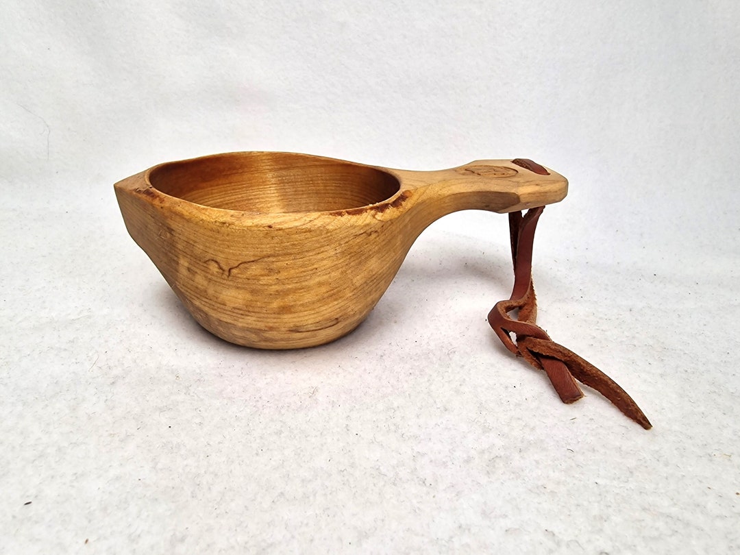 Hand-carved Birch Wood Scandinavian Kuksa Cup With Leather Strap ...