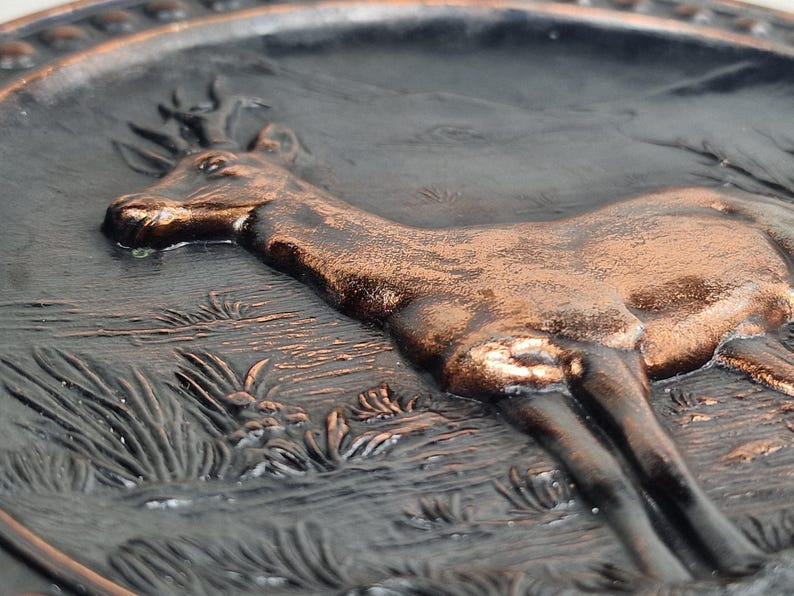Vintage Copper Deer Relief Wall Plate With Raised Motif and Patina ...