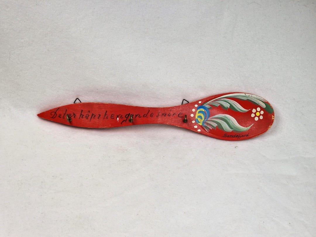 Wooden Spoon Key Rack. Key Organizer Handpainted Norwegian. Wall ...