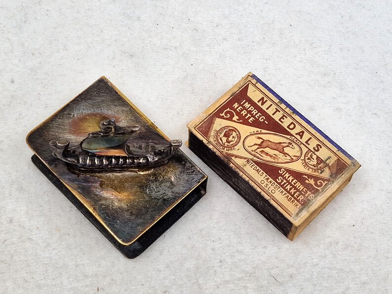 Antique Silver Plated Brass Viking Ship Matchstick Box Holder ...