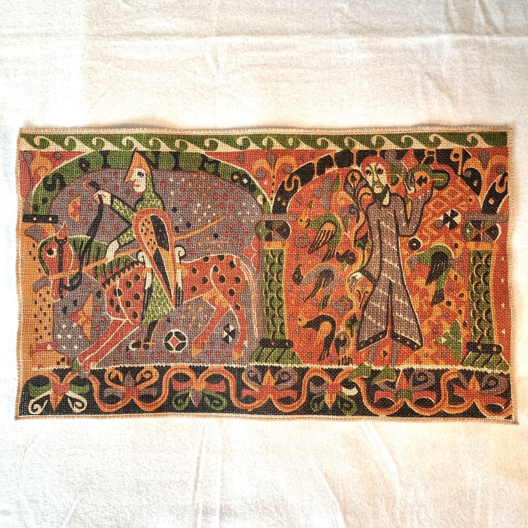 Medieval Baldishol Tapestry Print – Vintage Norwegian Jute Table Mat ...