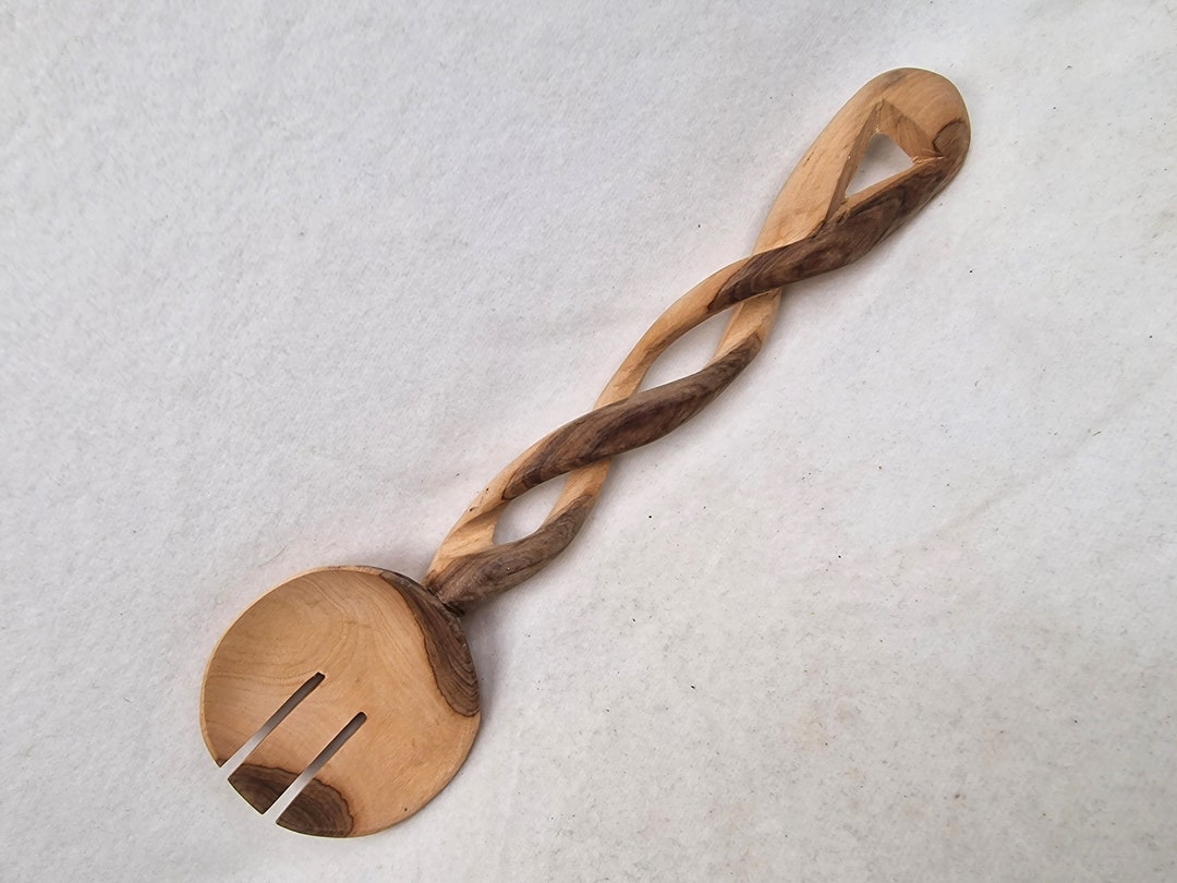 Hand Carved Twisted Handle Wooden Salad Fork. Birch Wood Spoon. - Etsy