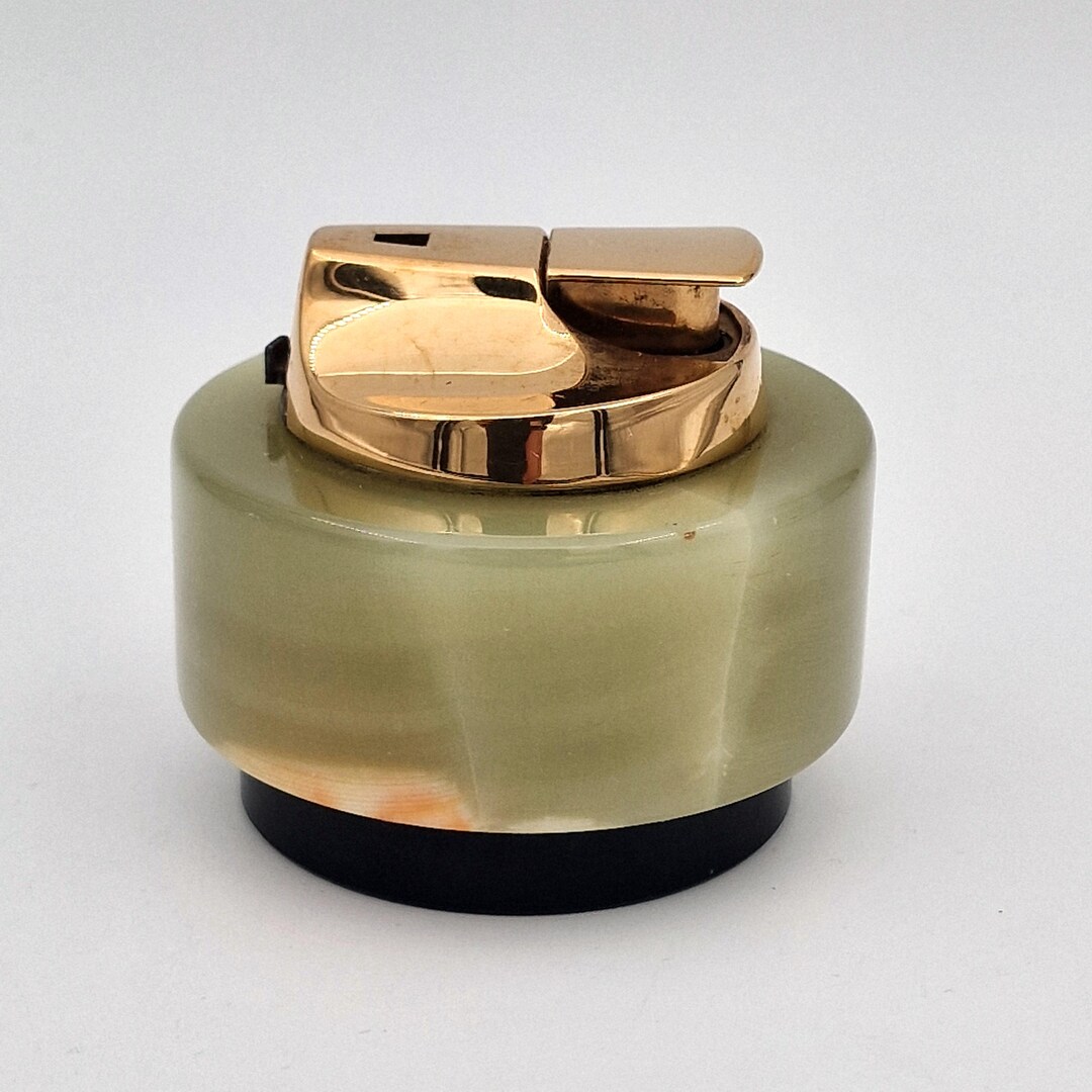 Vintage Ronson Butane Table Lighter in Green Onyx and Brass ...