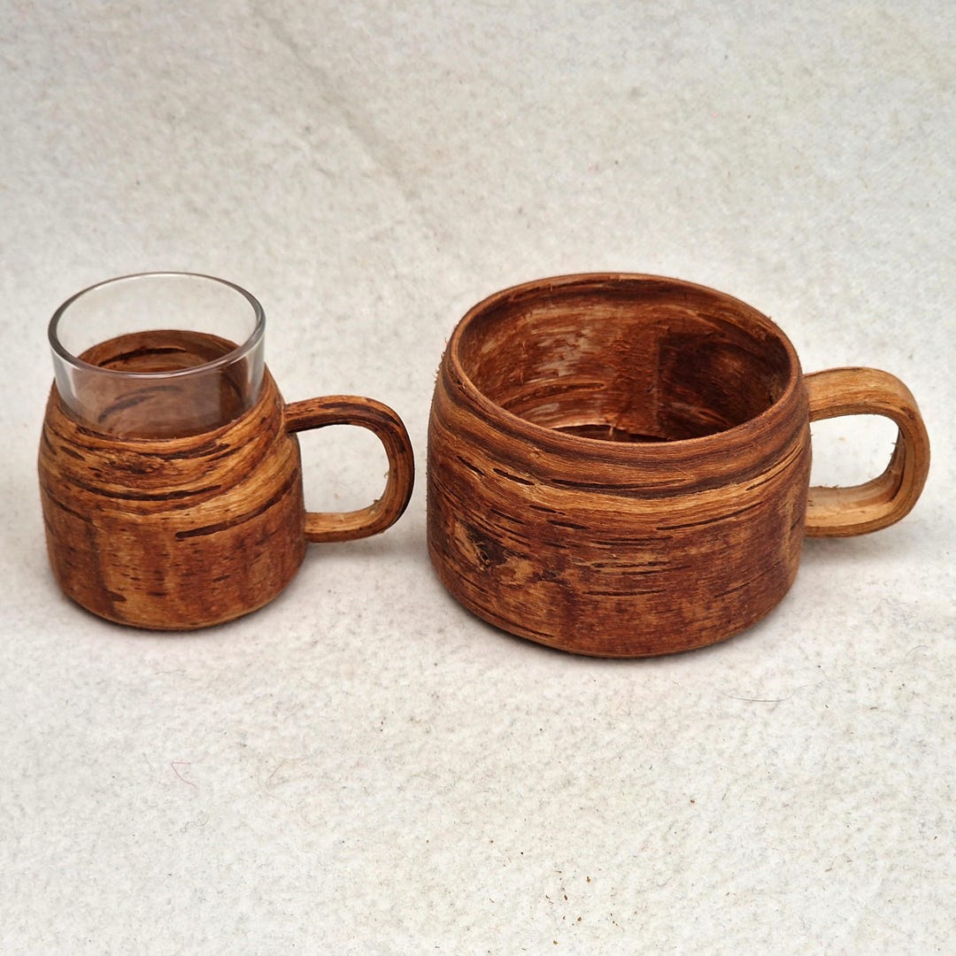 Norwegian Traditional Arctic Birch Bark Drinking Cups. Glass Holders ...
