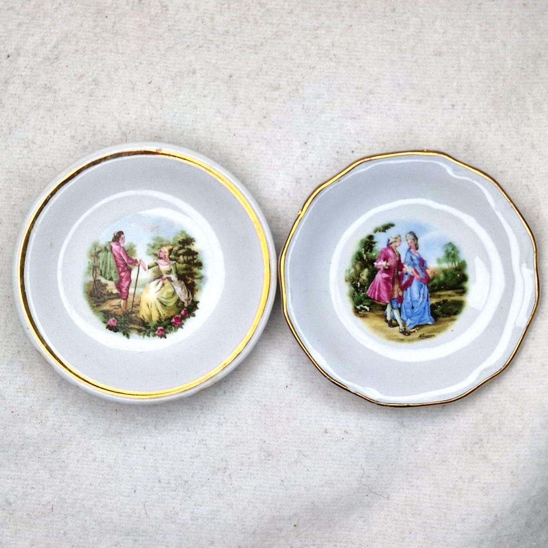 Arabia Finland Vintage Porcelain Trinket Dishes, Rococo Romantic Couple ...