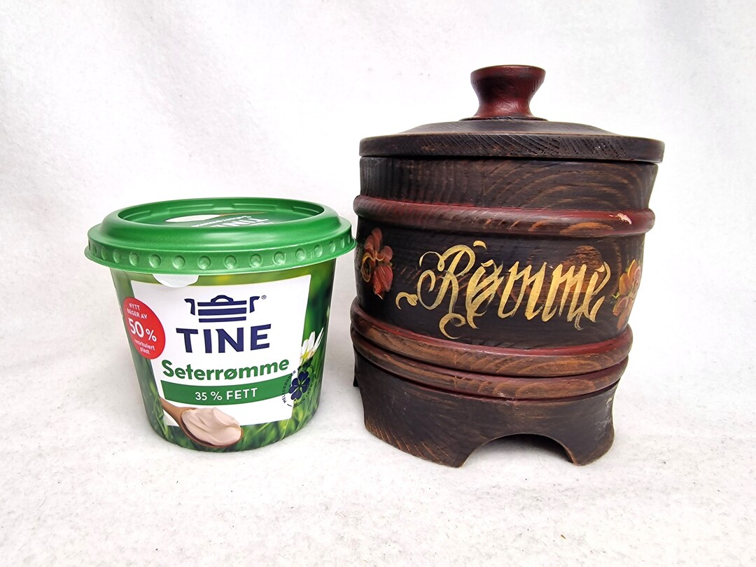 Vintage Norwegian Wooden Sour Cream Container With Rosemaling ...