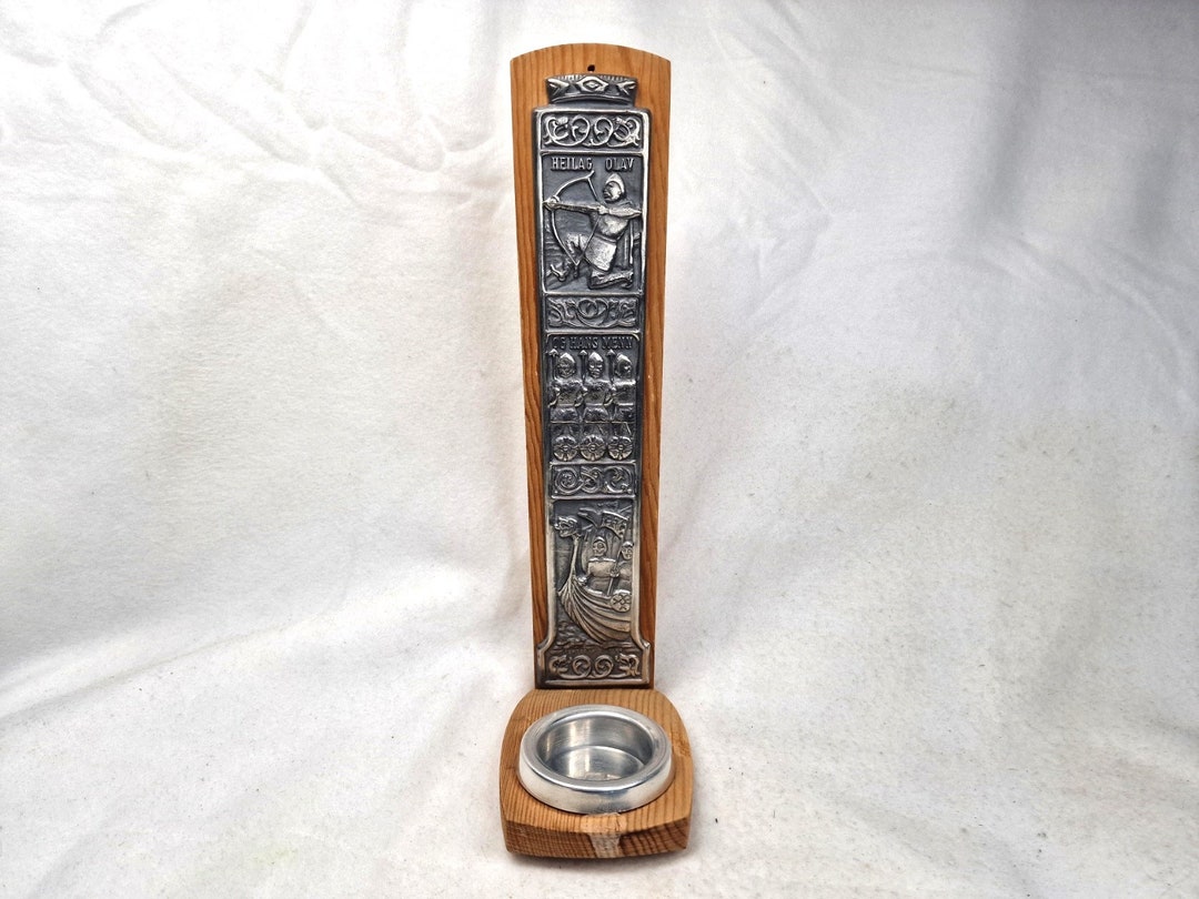 Saint Olav and His Men. Pewter & Oak Tea Light Candle Holder. Viking ...