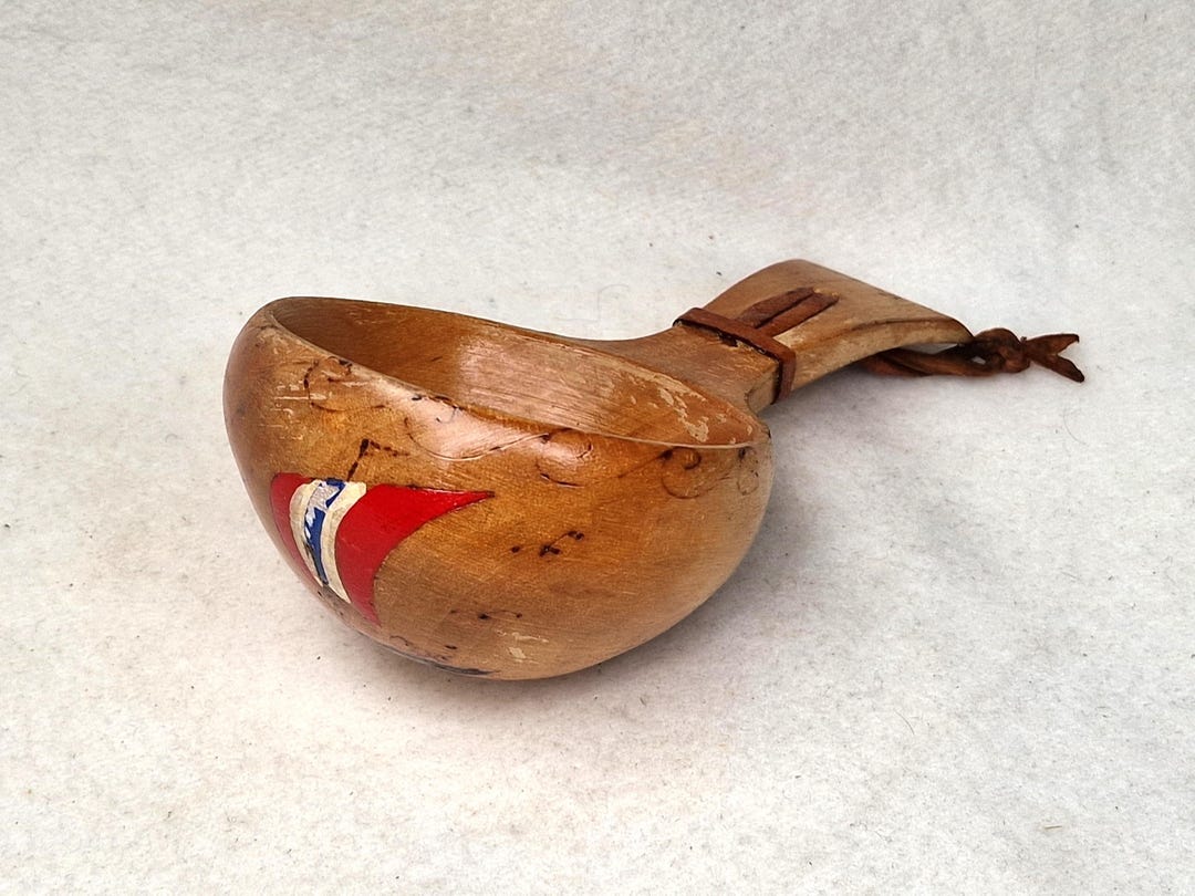Norwegian Traditional Wooden Drinking Cup. Viking Ship With Flag ...