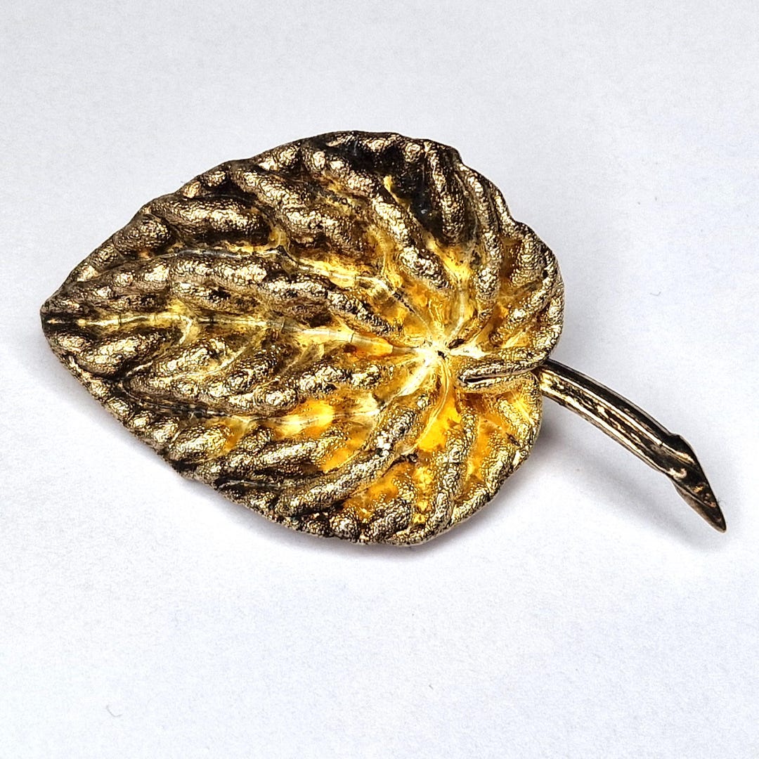 Vintage Flora Danica Sterling Silver Leaf Brooch, Gold Accents, Signed ...