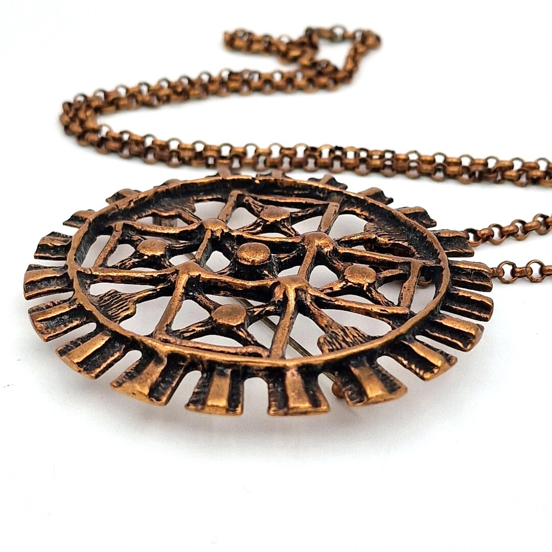 Scandinavian Brutalist Bronze Pendant Necklace Brooch – Uni David ...