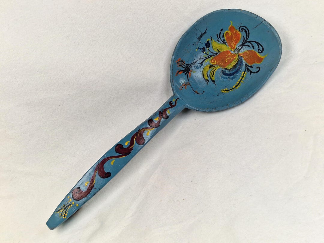 Antique Large Handcarved Wooden Spoon. Rosemaling Rosepainted ...