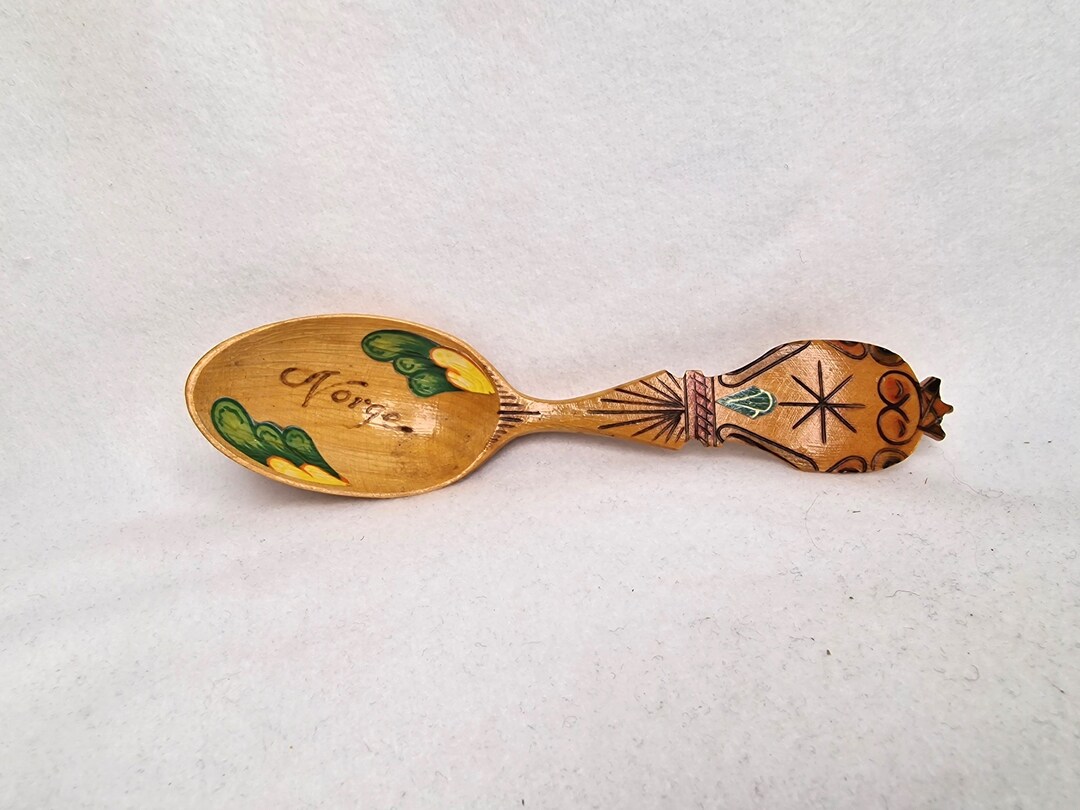 Handcarved Norwegian Birch Wood Spoon – 1970s Folk Art With Rosemaling ...