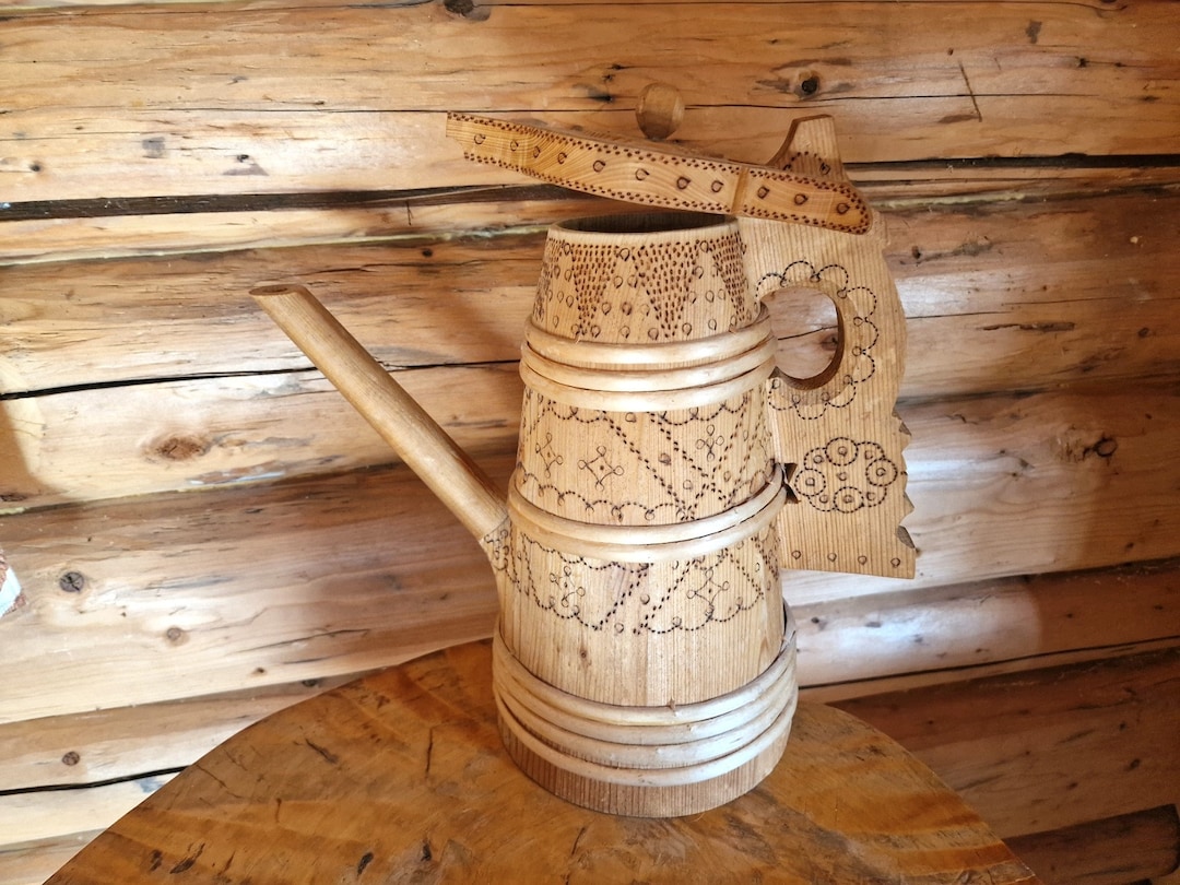 Norwegian Handmade Wooden Beer Jug. Handcarved Spout Jug From Norway ...