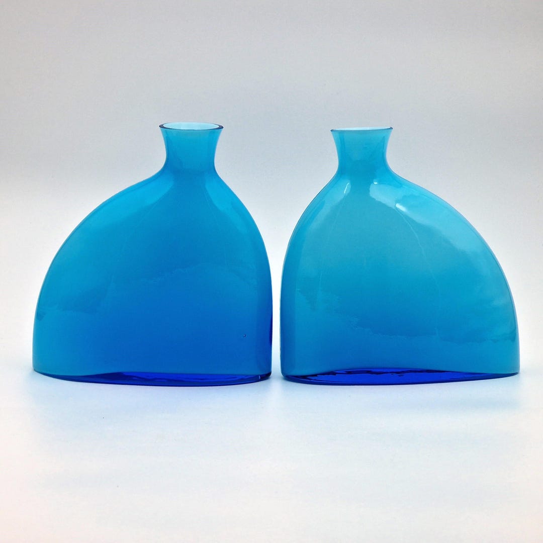 Blue Art Glass Vase Set, Handmade Sculptural Design, Nordic Mid-century ...