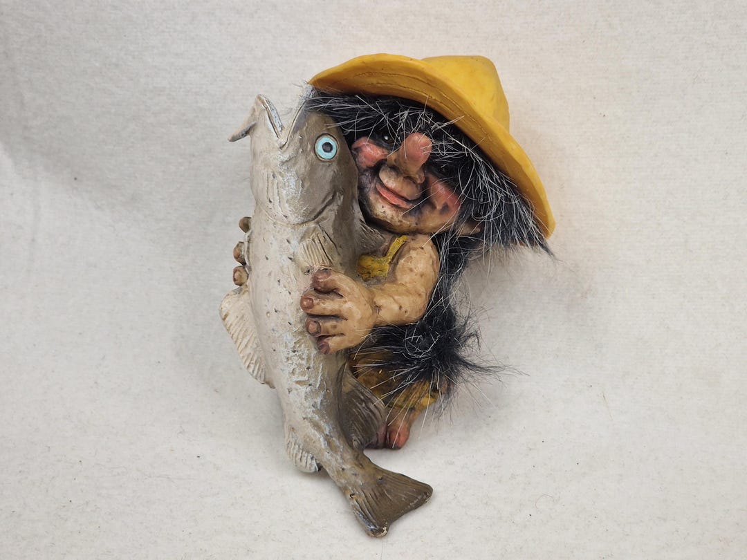 Troll With Fish. Ceramic Handpainted Figurine. Norwegian Scandinavian ...