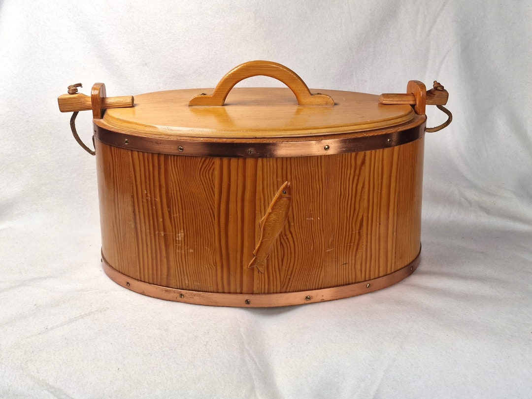 Vintage Norwegian Tine Box, Large Wooden Storage Box With Handle ...