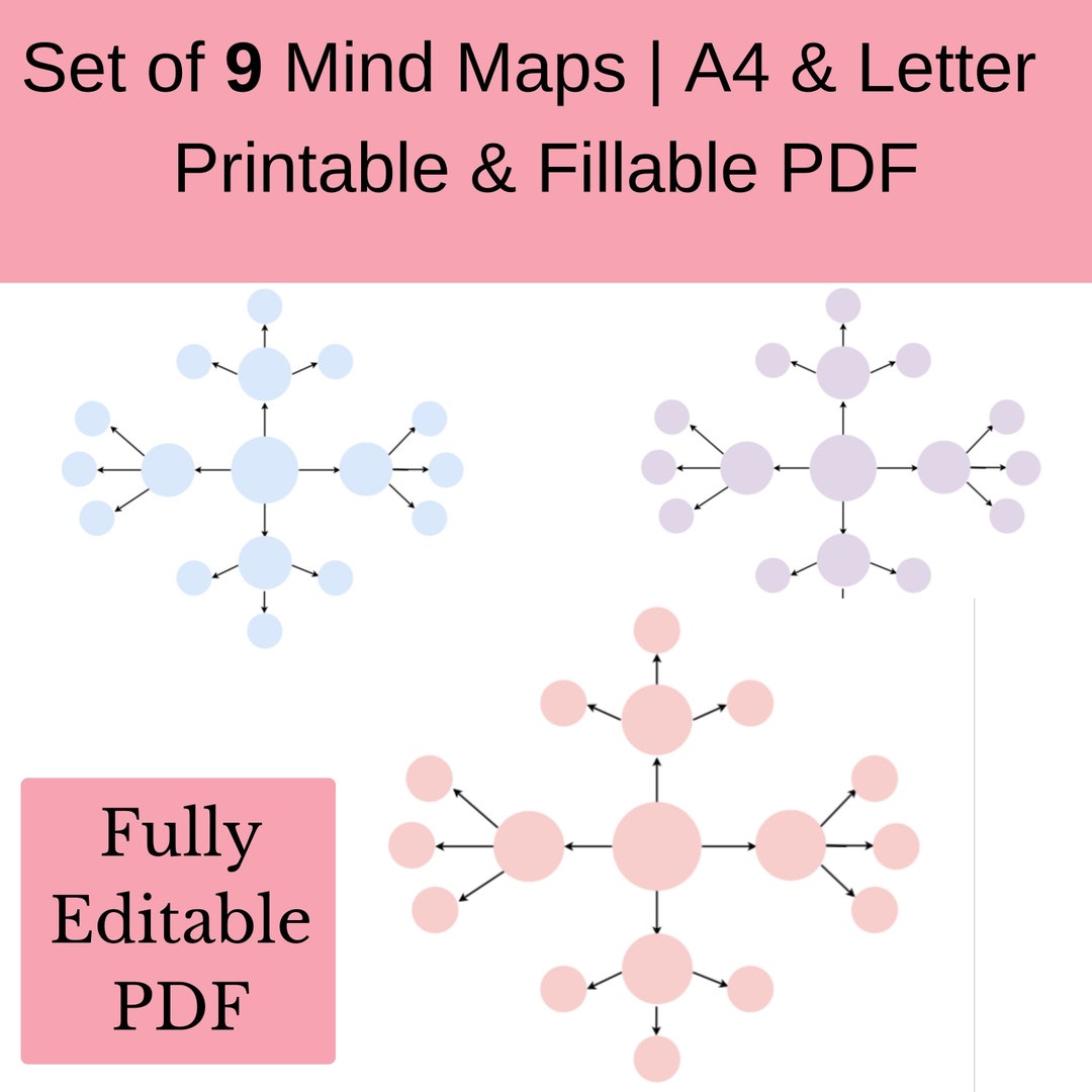 Set of 9 Printable and Editable Mind Maps PDF, Ideas Brainstorm ...