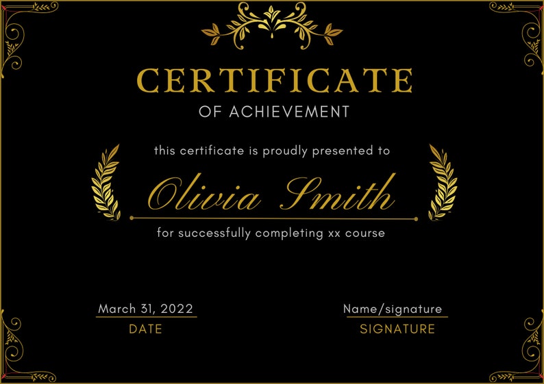 DIY Certificate of Completion Template Editable Gold Canva - Etsy