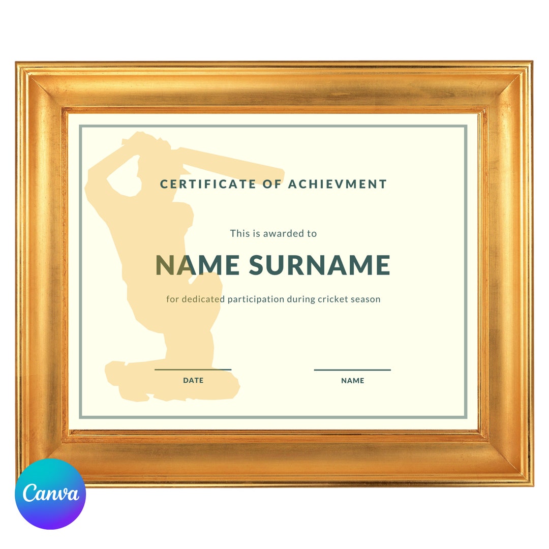 Editable Cricket Certificate, Canva Cricket Certificate Template ...