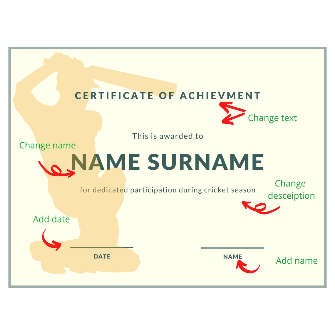 Editable Cricket Certificate, Canva Cricket Certificate Template ...