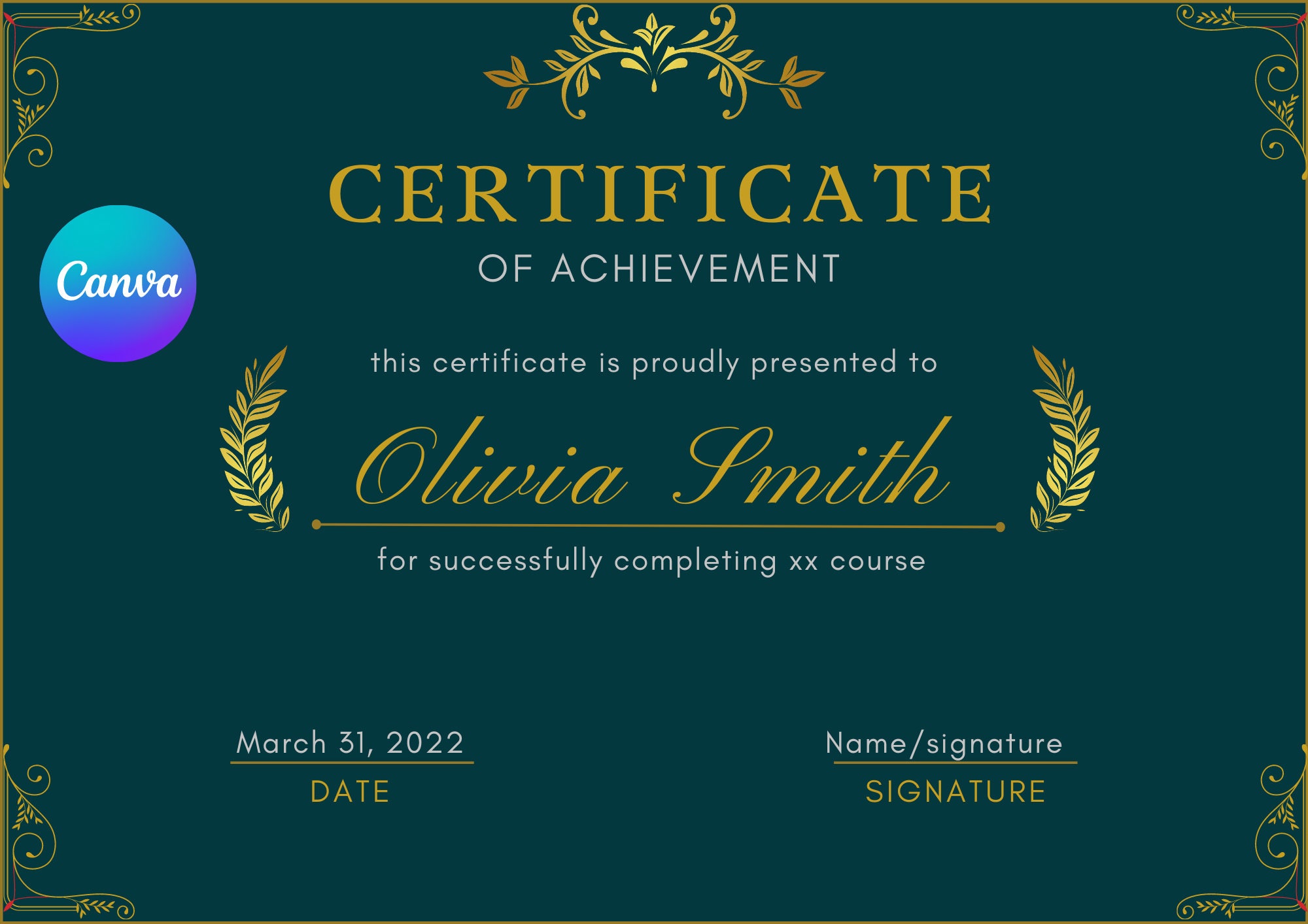 DIY Certificate of Completion Template, Editable Gold Canva Template ...