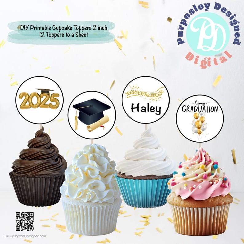 Editable Graduation Cupcake Toppers, Printable Black and Gold Round, 9 ...