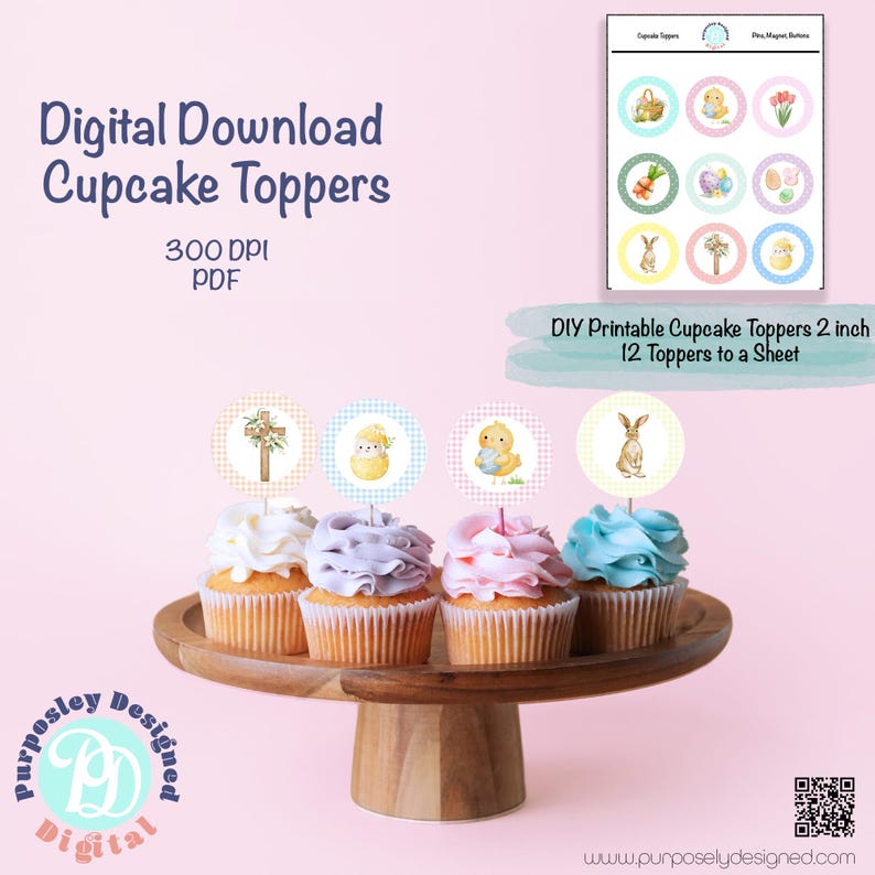 Easter Gingham Cupcake Toppers, Printable Pastel Toppers, 9- Designs ...
