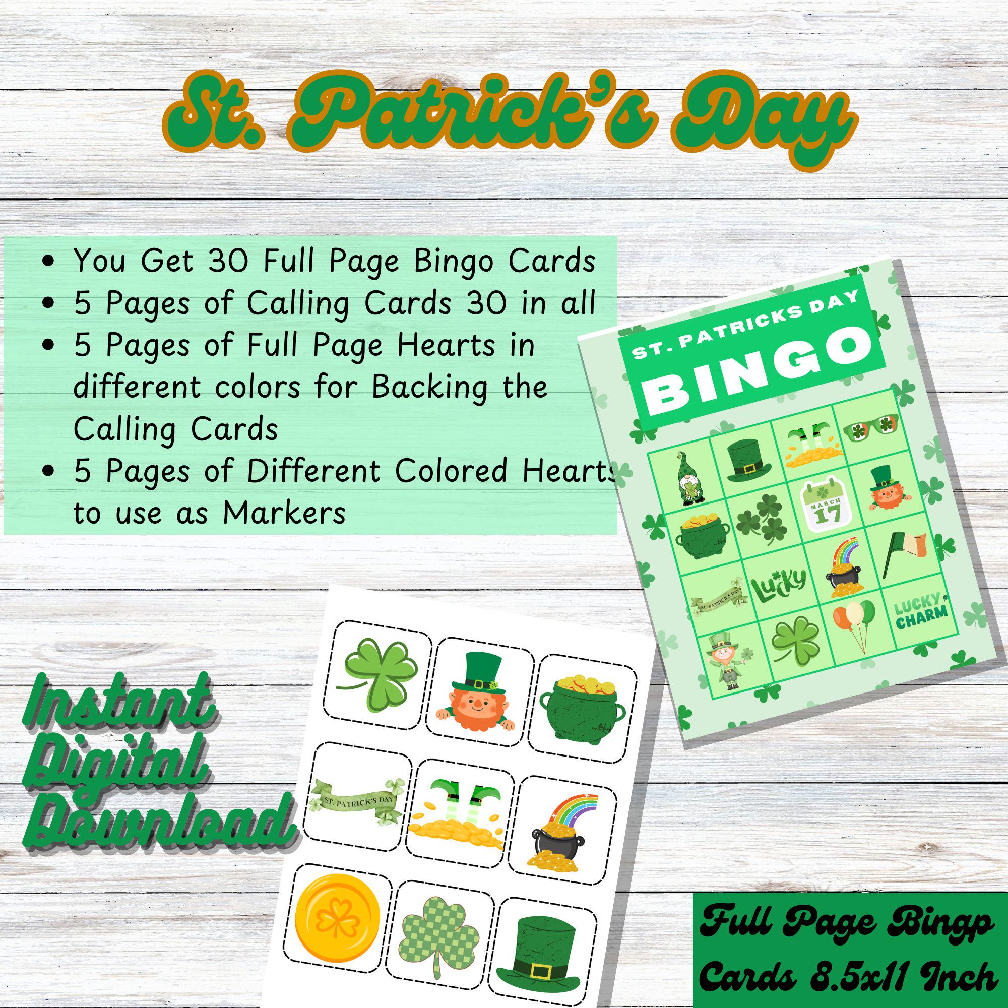 St. Patrick's Day Bingo Printable PDF - 30 Different Cards - Full Pg ...