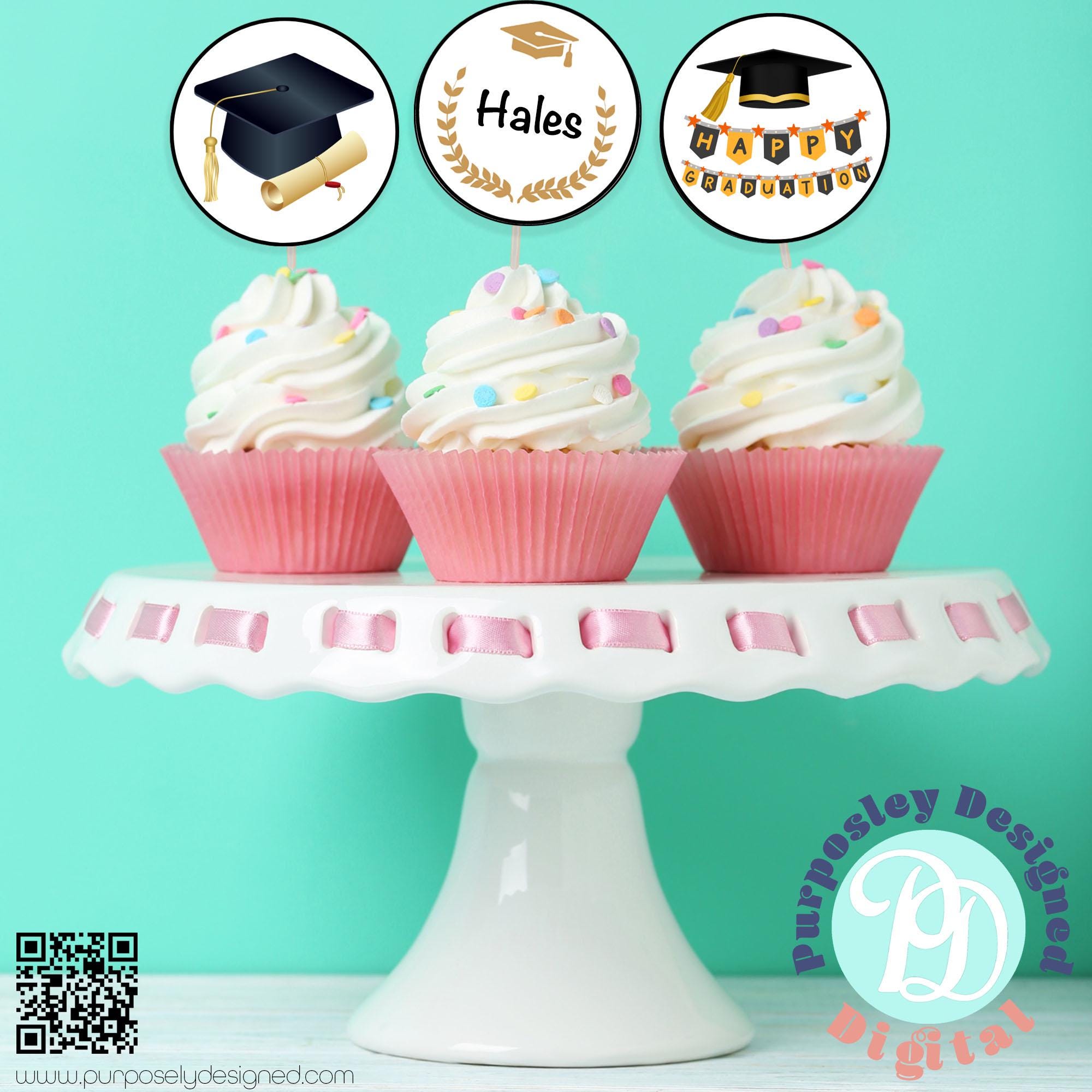 Editable Graduation Cupcake Toppers, Printable Black and Gold Round, 9 ...