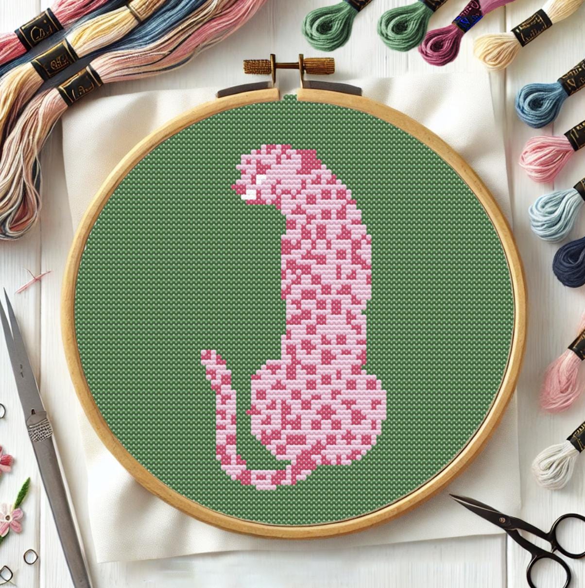 Preppy Pink Leopard Embroidery Pattern - Etsy
