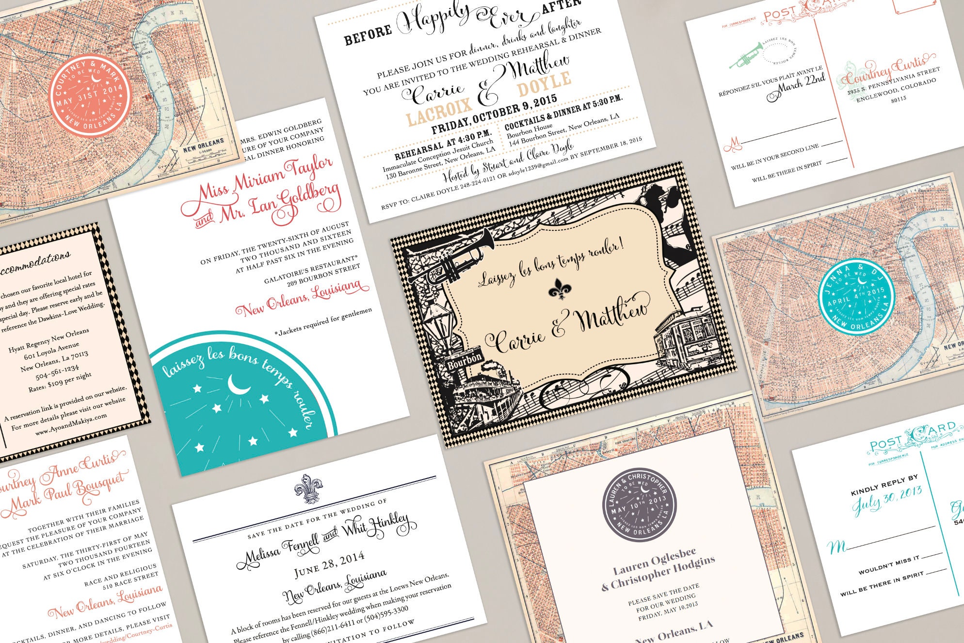 New Orleans NOLA Map Postcard Save the Date - Etsy